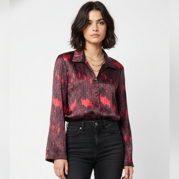 Jaclyn Smith | Tops | Jaclyn Smith Blouse Red Black Goth Grunge ...
